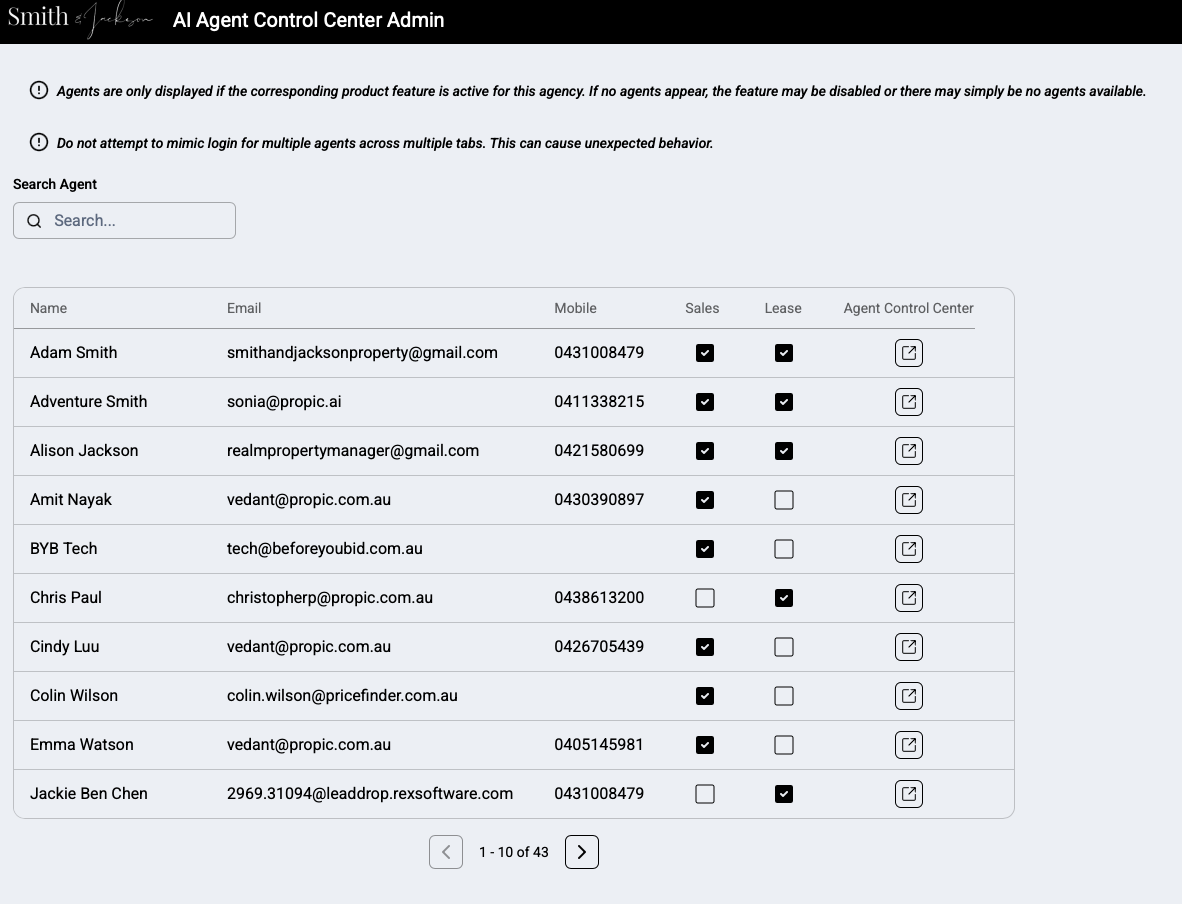 Admin Control Centre – Propic